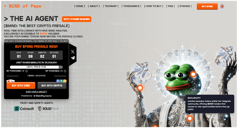 La prévente de l'agent AI Mind of Pepe (MIND) est lancée